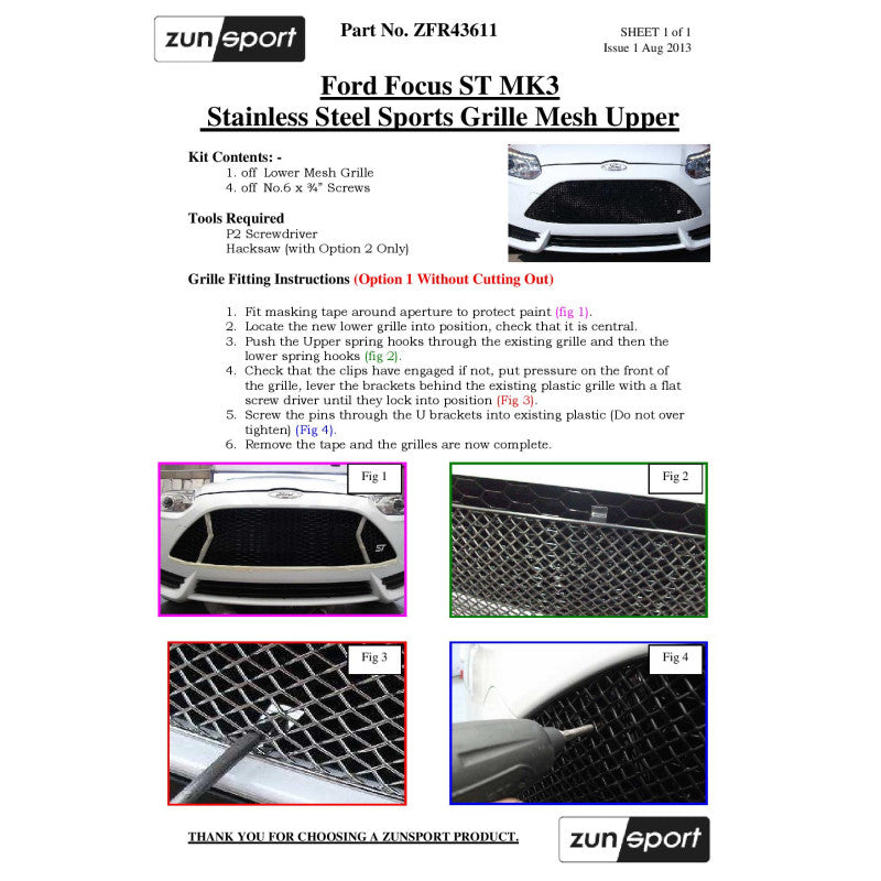 Zunsport Ford Focus ST MK3 - Front Grille Set – JXL Performance